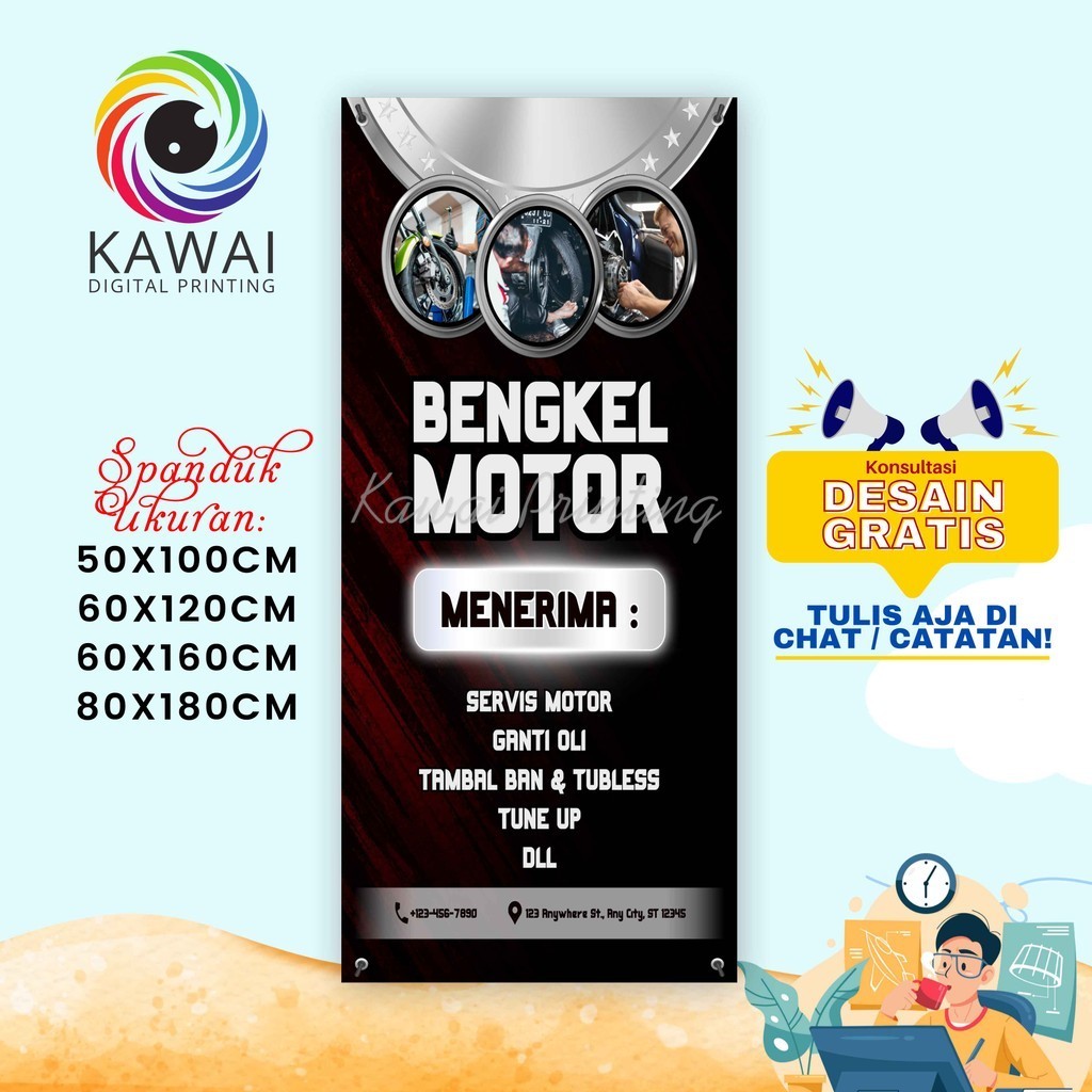Jual Spanduk Banner MMT Bengkel Motor Hitam Ukuran 60x160 | Shopee ...