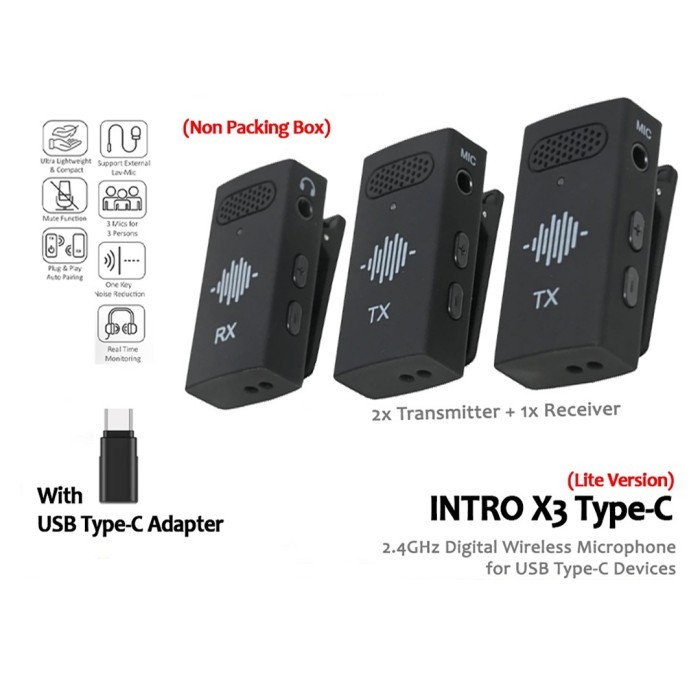 Jual Takara INTRO X3 Wireless Mic Clip On Microphone with Charging Case ...