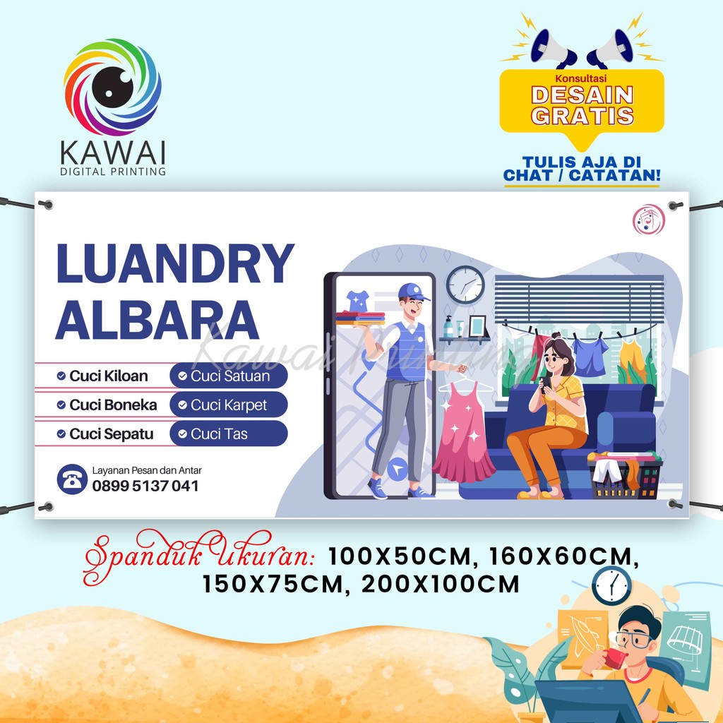 Jual Spanduk Banner MMT Toko Laundry Ungu Biru Rekuest 200x100 Cm ...