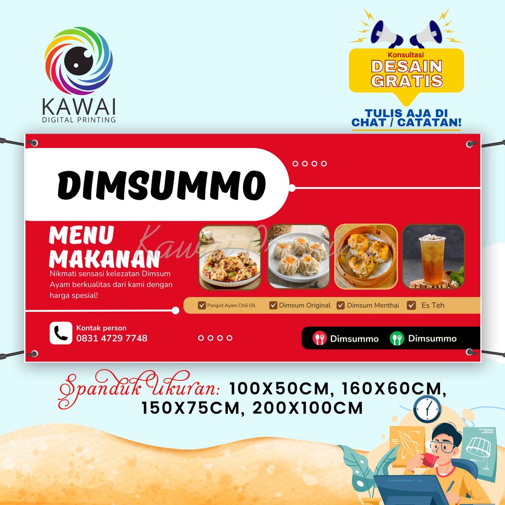 Jual Spanduk Banner MMT Dimsum Merah Rekuest 200x100 Cm | Shopee Indonesia