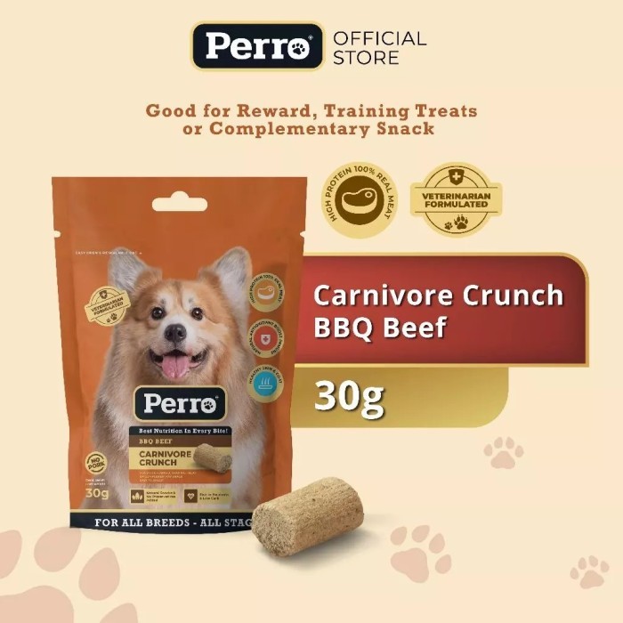 Jual PERRO DOG TREATS CARNIVORE CRUNCH BBQ BEEF 30GR - Snack Anjing ...