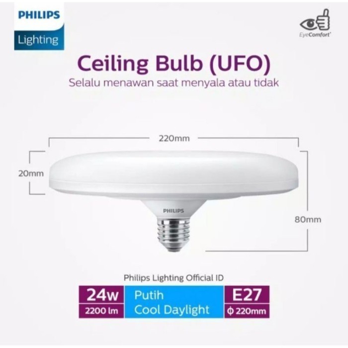 Jual PHILIPS LAMPU LED UFO 24W E27 65K 240V (PUTIH) | Shopee Indonesia