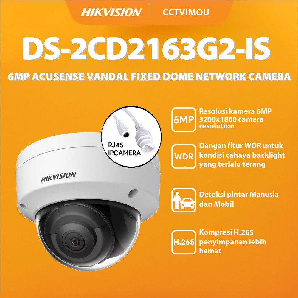 Jual HIKVISION DS-2CD2163G2-IS 6MP H265 ACUSENSE VANDAL DOME WDR IP CAMERA | Shopee Indonesia