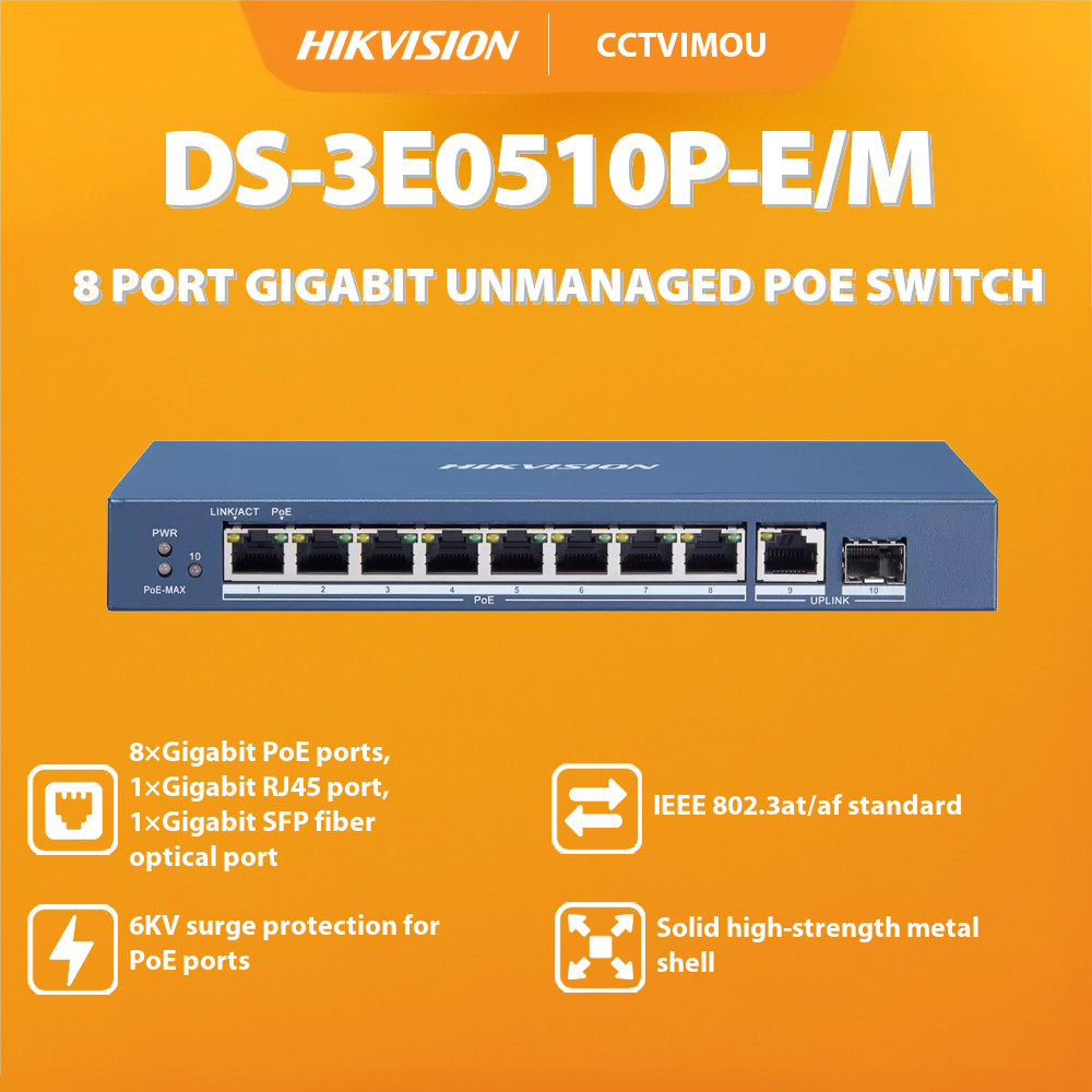 Jual HIKVISION DS-3E0510P-E/M 8 PORT GIGABIT UNMANAGED POE SWITCH RESMI | Shopee Indonesia