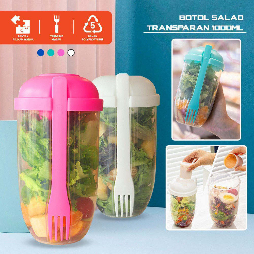 Jual | JBK | Botol Salad 1000ML dengan Sendok Garpu + Botol Saus Kecil ...