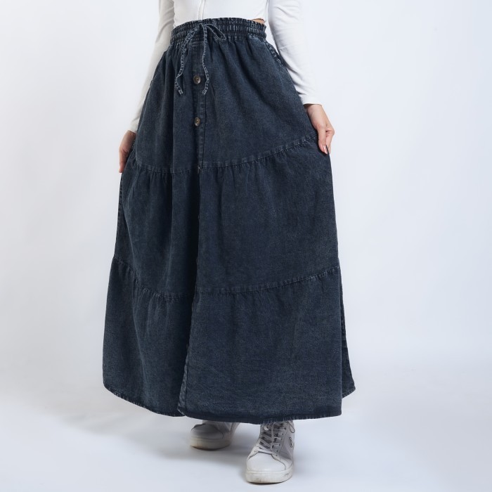 Jual promo -DLINE Rok Panjang Jeans nita Bsize Jumbo Pinggang Karet ...
