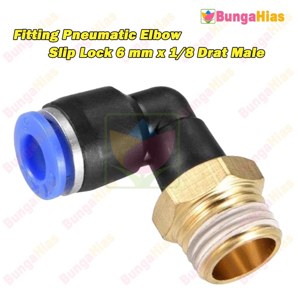 Jual Fitting Pneumatic Elbow 6 mm x 1/8 Male Drat Slip Lock Konektor Selang Angin Air Kompresor ...