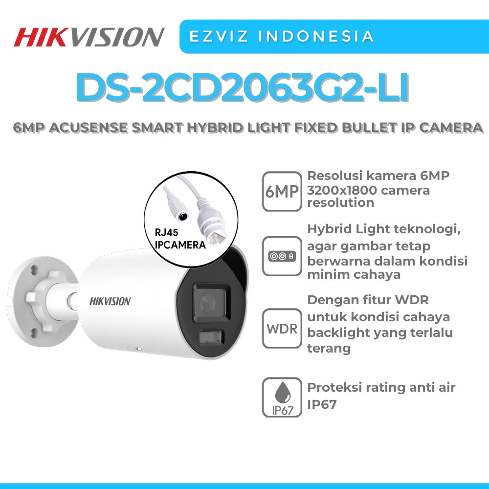Jual HIKVISION DS-2CD2063G2-LI 6MP ACUSENSE SMART HYBRID LIGHT BULLET IP CAMERA | Shopee Indonesia