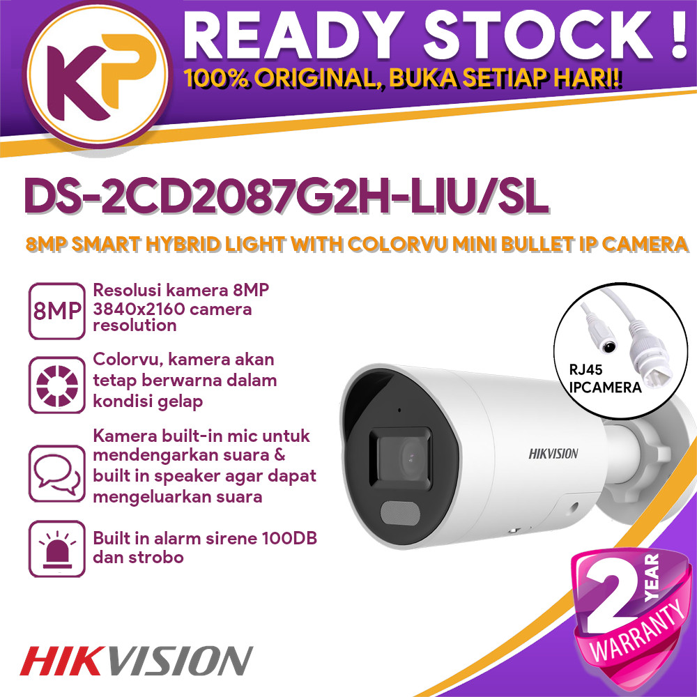 Jual HIKVISION DS-2CD2087G2H-LIU/SL 8MP SMART HYBRID LIGHT COLORVU MINI BULLET IP CAMERA ...