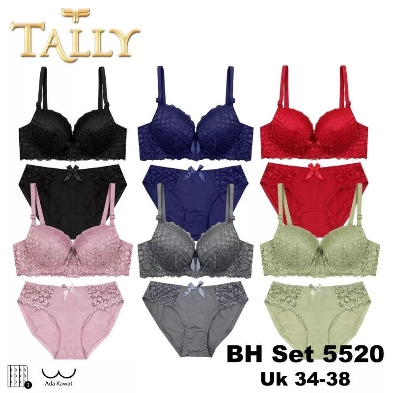 Jual Tally 5520 BH Bra Set CD Brokat Berkawat Busa Tipis Kait 3 Cup B | Shopee Indonesia