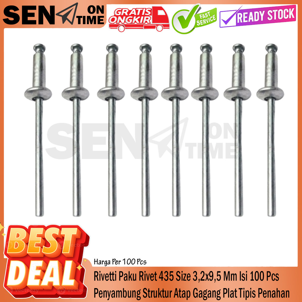 Jual Rivetti Paku Rivet 435 Size 3,2x9,5 Mm Isi 100 Pcs Penyambung Struktur Atap Gagang Plat ...