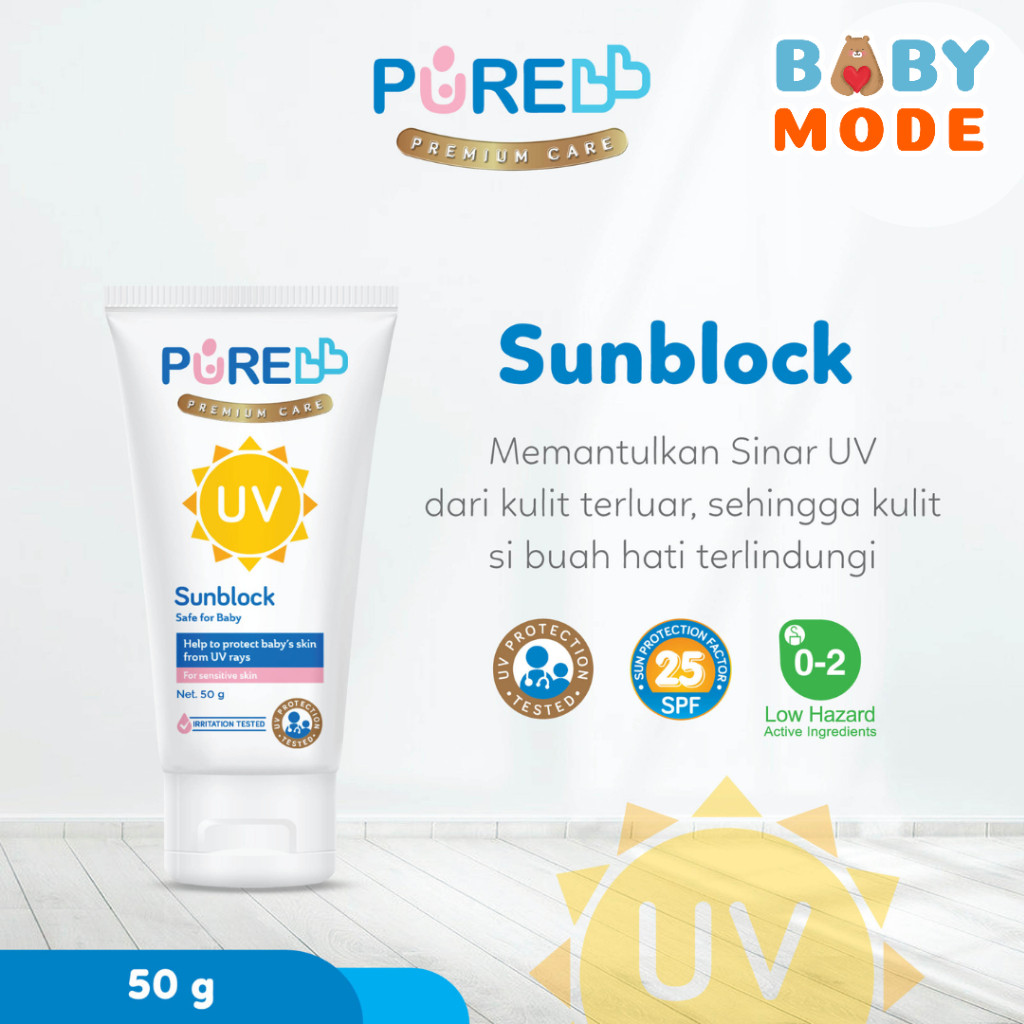Jual PURE BB Sunblock Badan Muka Baby 50gr 100gr | Face Handbody ...