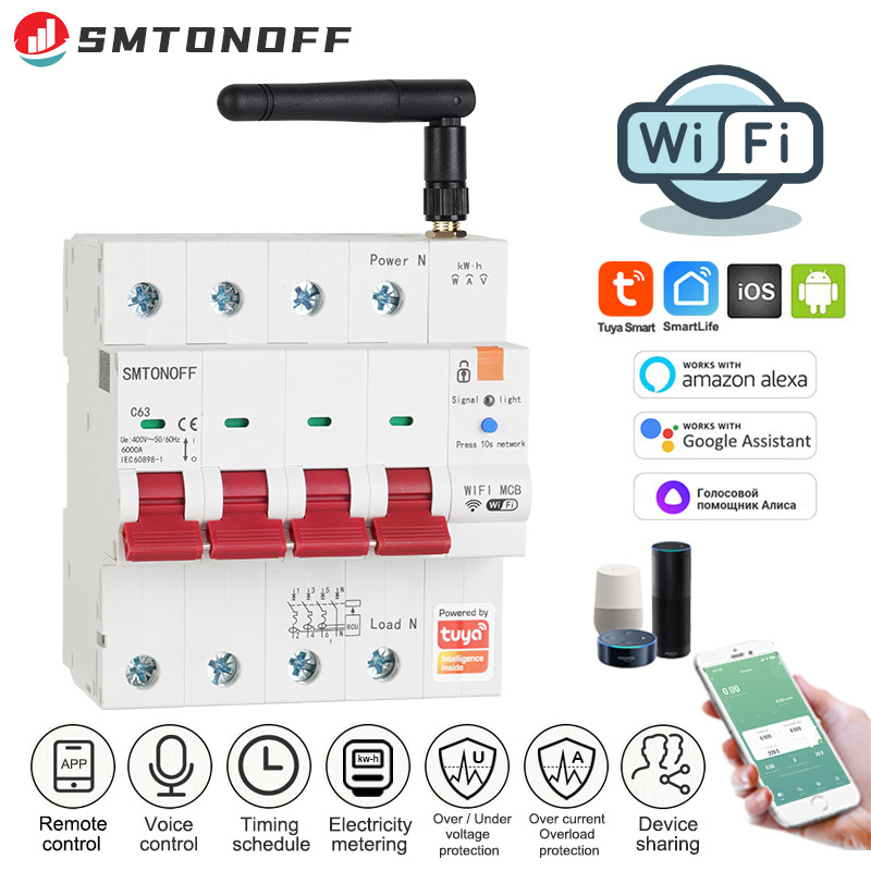 Jual Tuya Smart WiFi 4P MCB 63A RS485 Breaker Prepaid Meter Timer ...