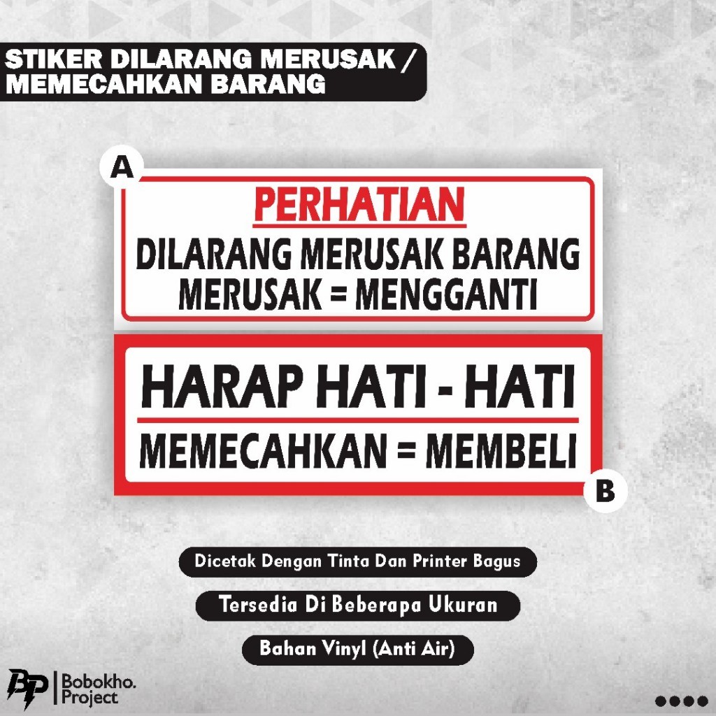 Jual Sticker Dilarang Merusak Barang / Stiker Hati Hati Awas Pecah ...