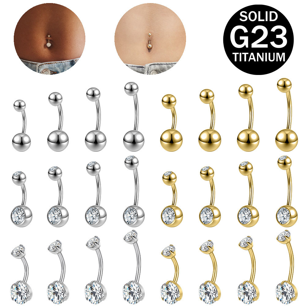 Jual 1 PC G23 Titanium Navel Ring 14G Navel Piercing Crystal Belly ...