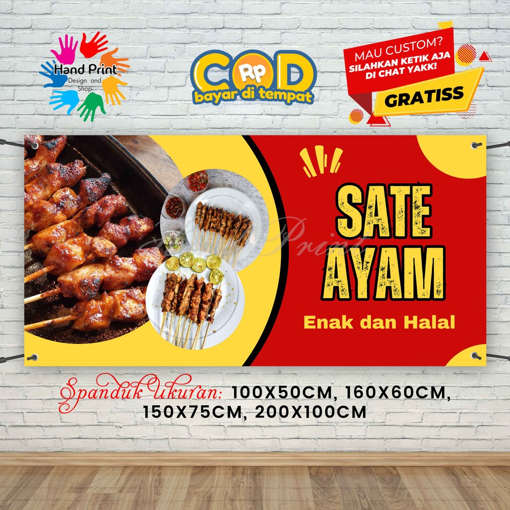 Jual Cetak Spanduk Banner Sate Ayam Merah MMT Spanduk Custom 200x100 ...
