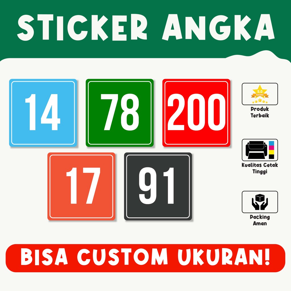 Jual STICKER ANGKA Hitam, Hijau, Biru, Merah, Orange, Custom – Label ...