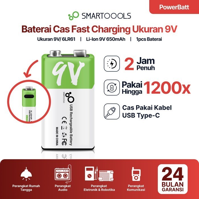 Jual Smartoools PowerBatt 9V Type-C USB Rechargeable Battery | Shopee ...