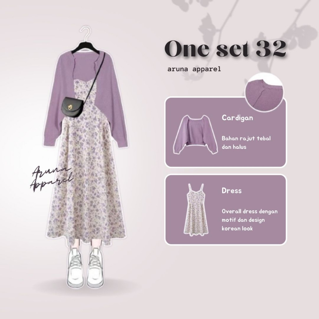 Jual One Set 2in1 (Dress + Cardigan) OVERAL DRESS MOTIF / OVERALL DRESS ...