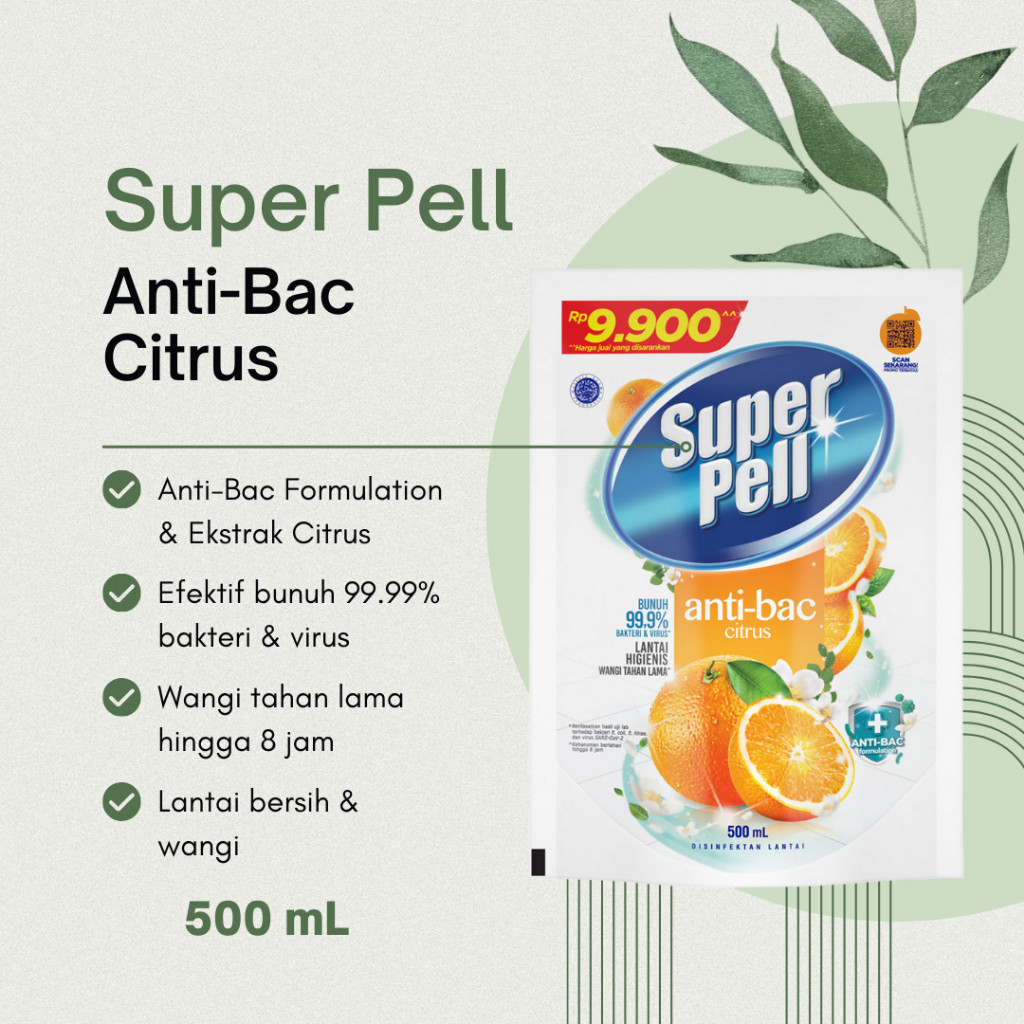 Jual Superpell Pembersih Lantai Antibacterial Citrus Pouch 500ml ...