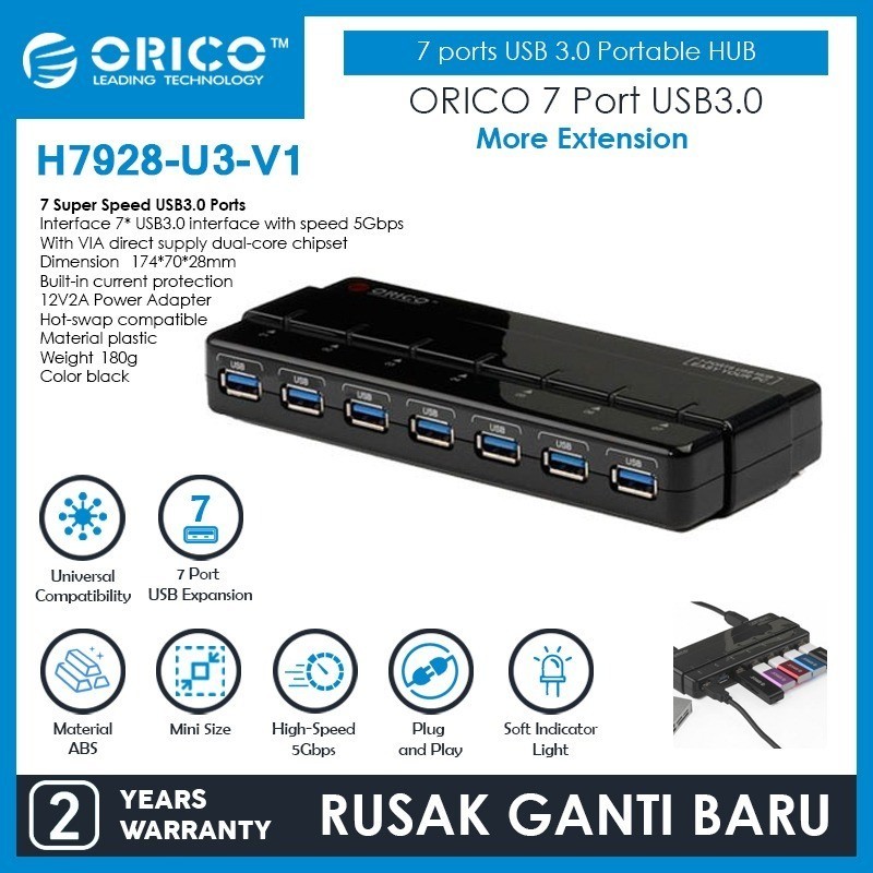 Jual Orico H7928-U3-V1 ( 7 port Powered USB3.0 HUB ) | Shopee Indonesia