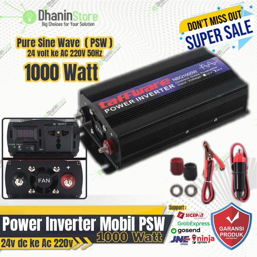 Jual Power Inverter Mobil Taffware Setrum Aki Dc 24 Volt Ke AC 220V 50Hz 1000 Watt PSW Pure Sine ...