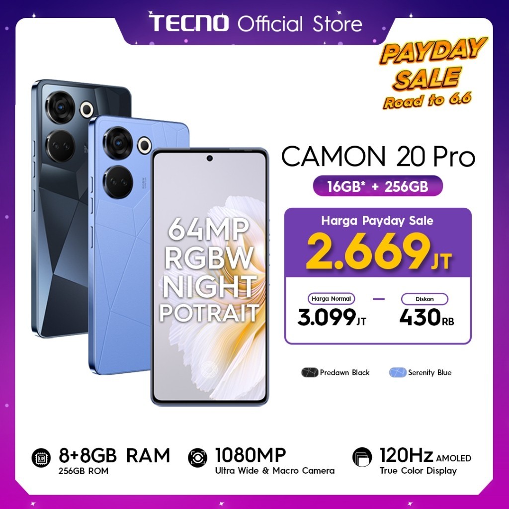 Jual TECNO CAMON 20 Pro 5G – 64MP+RGBW, 32MP AI Shining Selfie, MTK ...