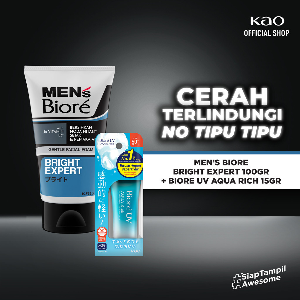 Jual [Double Protection Kit] Men's Biore Micro Scrub Sabun Muka Pria Bright Expert 100 gr + UV ...