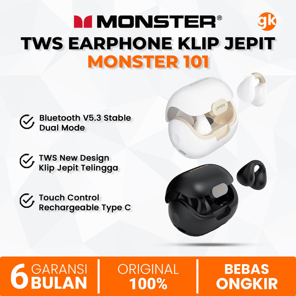 Jual MONSTER 101 TWS Open Ear Headset Bluetooth 5.3 Ear-clip Earphone ...
