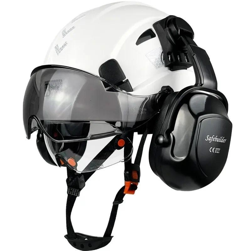 Jual CE Construction Safety Helmet With Visor Built In Goggle Earmuffs ...