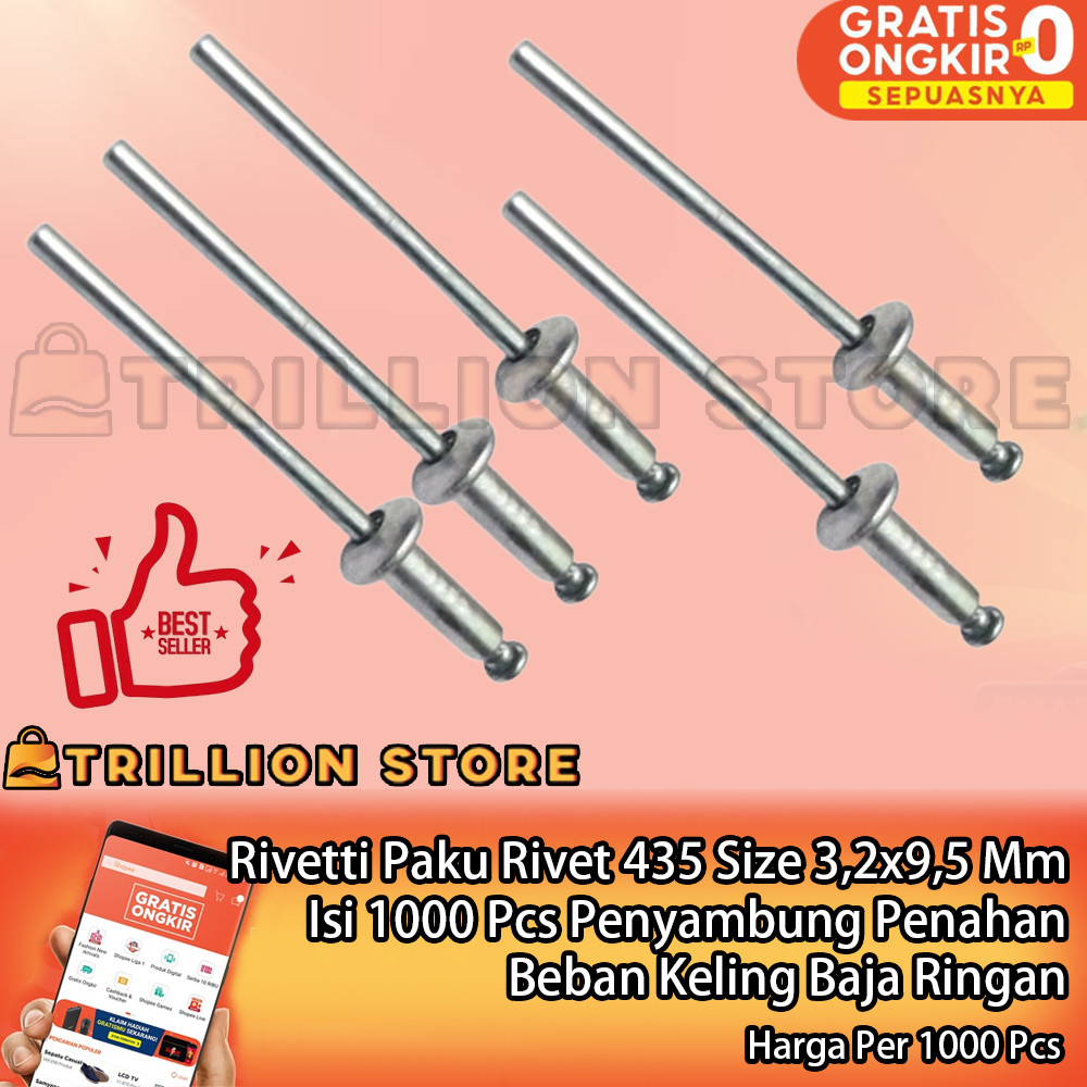 Jual Rivetti Paku Rivet 435 Size 3,2x9,5 Mm Isi 1000 Pcs Penyambung ...