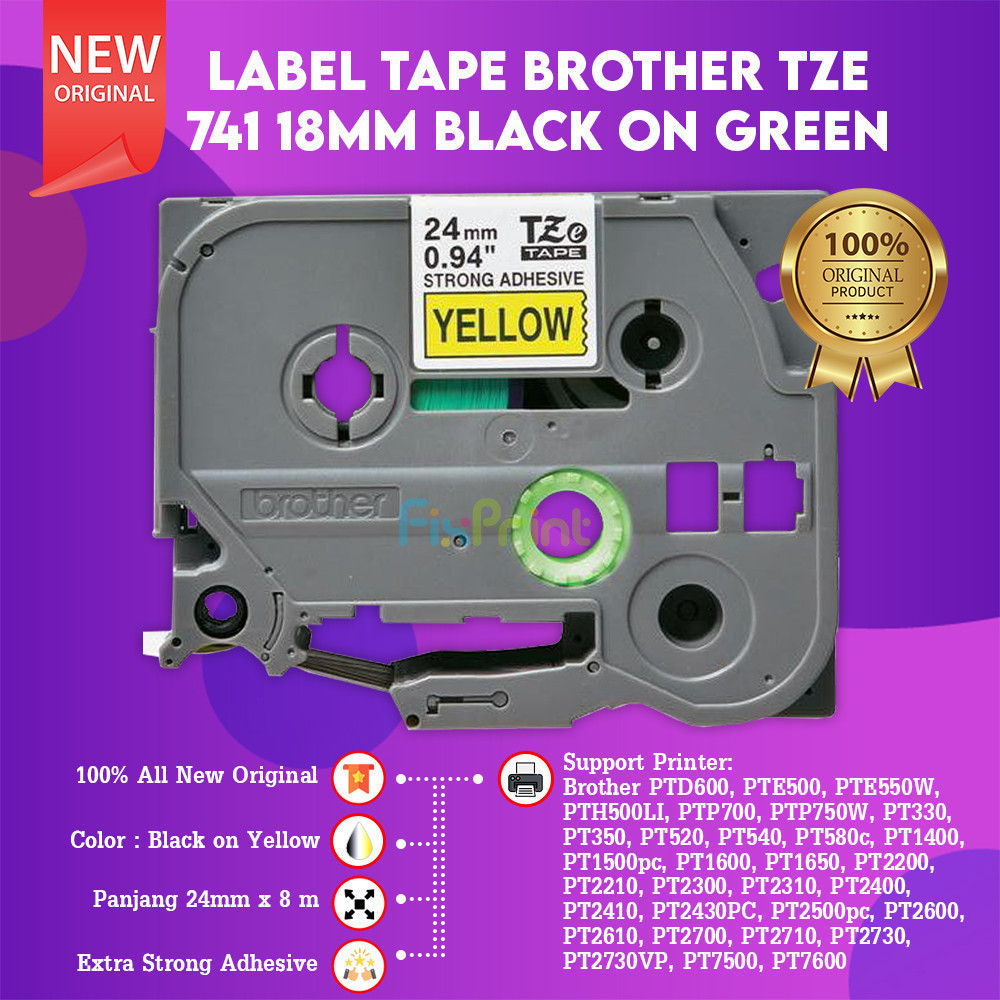 Jual FixPrint Label Tape Brother TZE-741 18mm Black on Green Casette ...