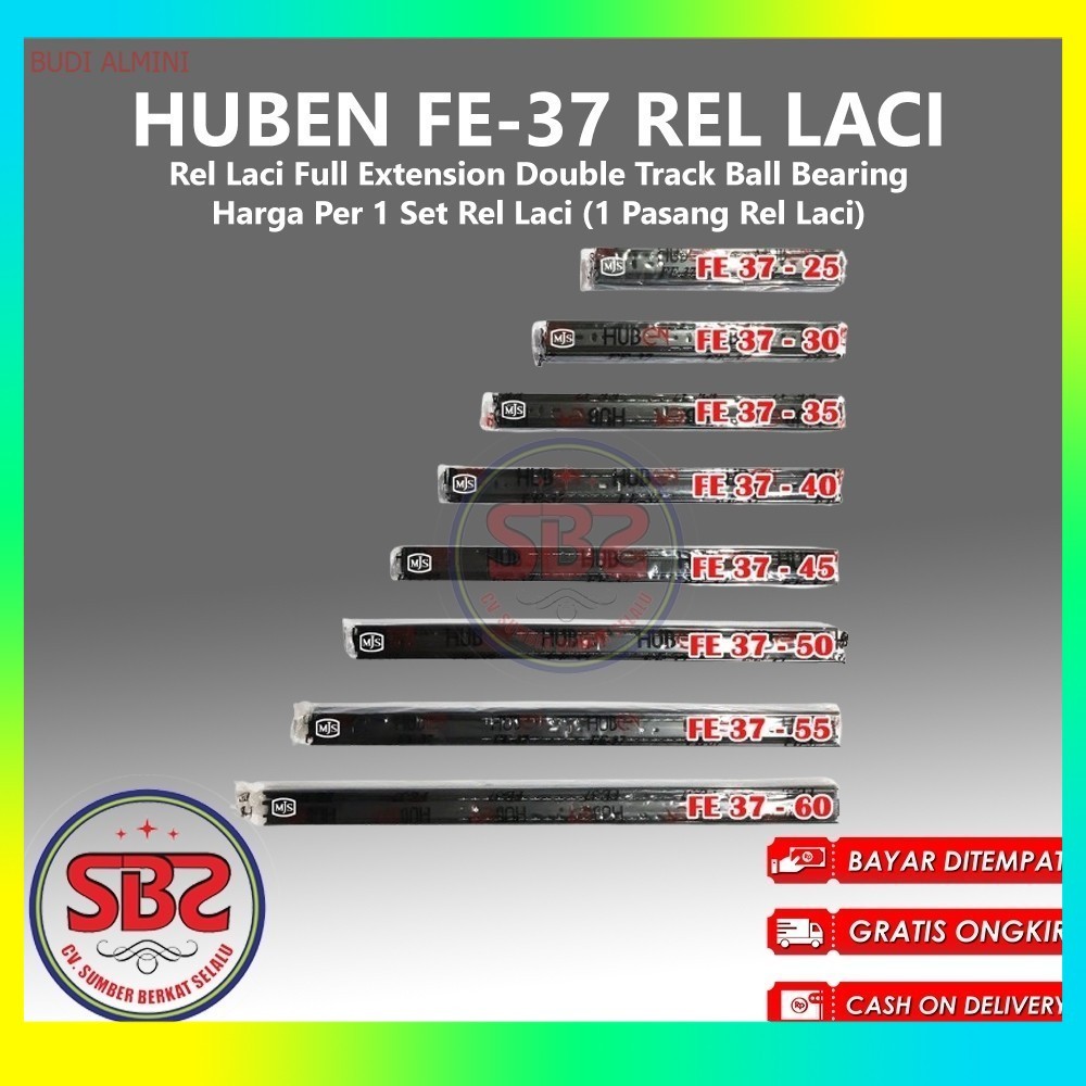 Jual Rel Laci Huben Hitam FE 37 Full Extension Double Track Rel Laci 25 ...