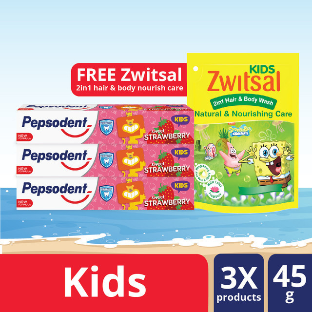Jual Buy 3 Pepsodent Kids Pasta Gigi Strawberry 45g FREE Zwitsal Kids ...