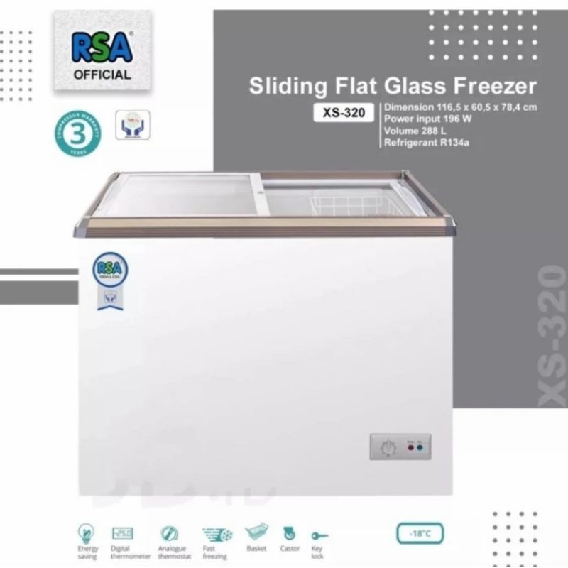 Jual Box Freezer / Chest Freezer Sliding Flat Glass RSA 288Liter XS-320 ...