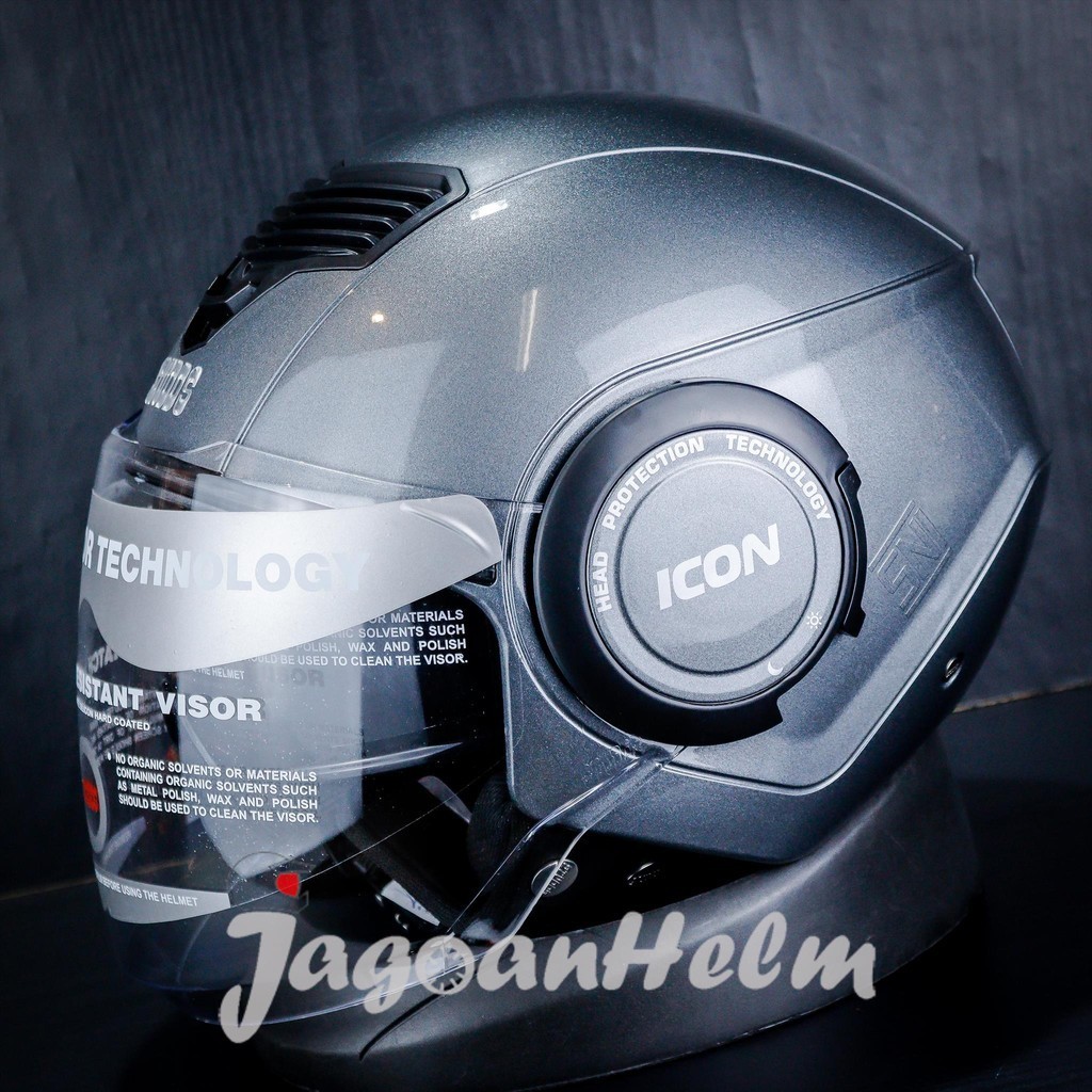 Jual STUDDS HELM ICON SOLID | GUN GREY | OPEN FACE DOUBLE VISOR ...