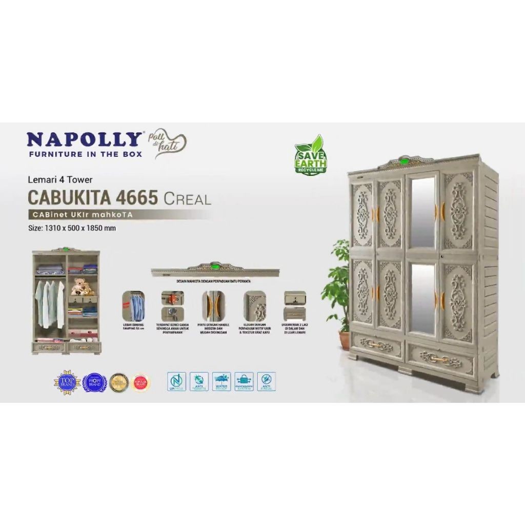 Jual Napolly - CABUKITA 4665 DK | Lemari Pakaian JUMBO Napolly 4 Pintu ...