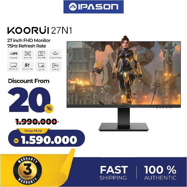 Jual KOORUI 27-inch FHD display 1920x1080p IPS 75Hz Monitor 27N1 5ms 99 ...