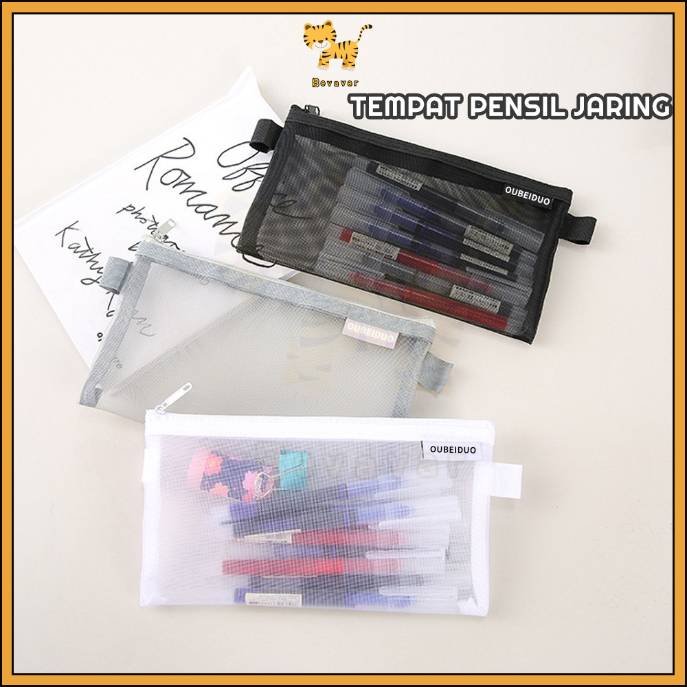 Jual ID Bevavar Kotak Pensil Polos Mesh Jaring Tas pensil transparan ...