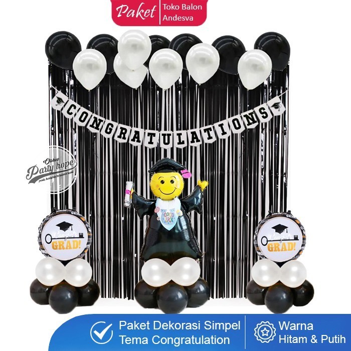 Jual Paket Dekor Congratulations Hitam Putih / set dekorasi graduation ...