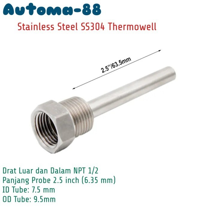 Jual MN08 Thermowell NPT 1/2 Panjang 2.5 inch 65mm u/ Temperature ...