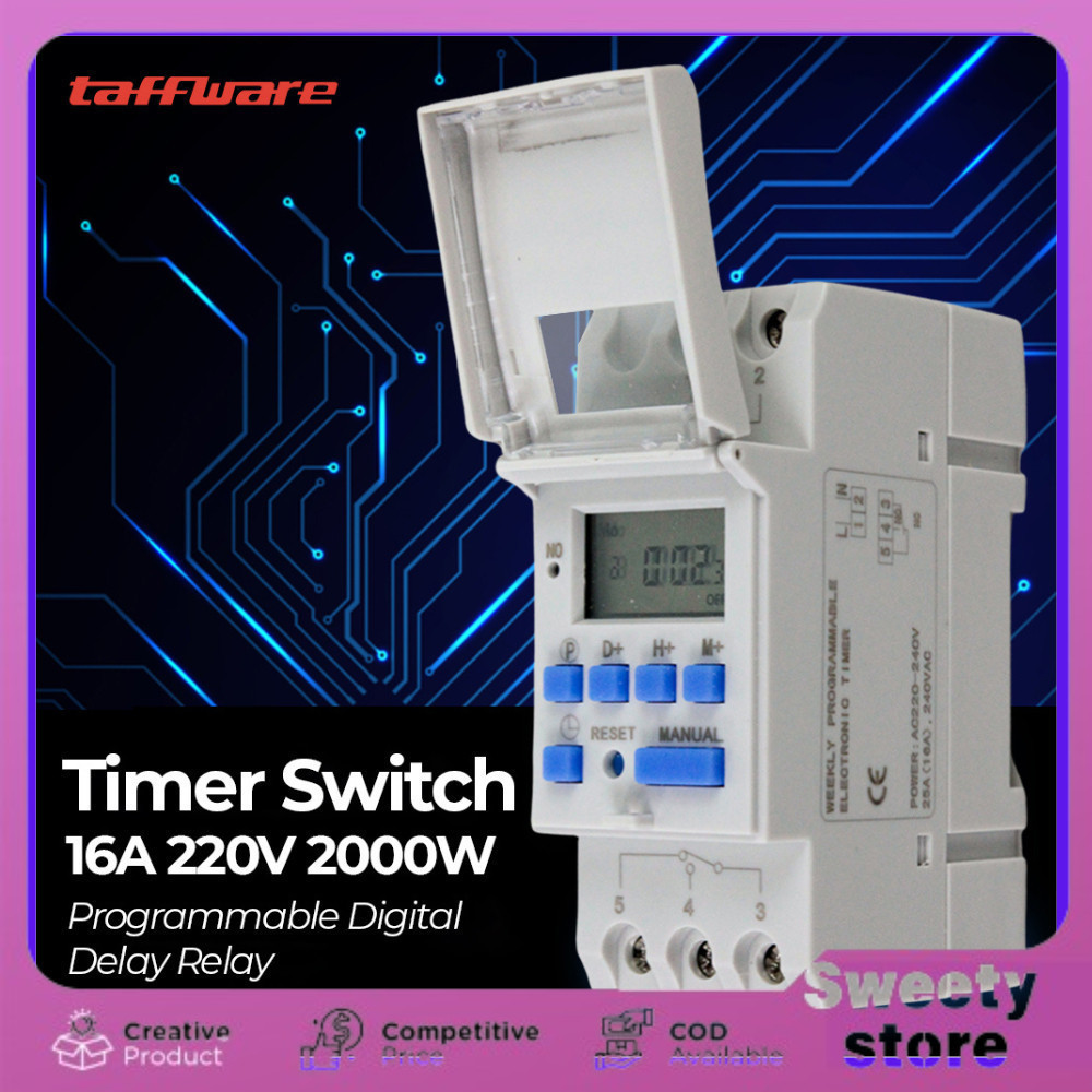 Jual Taffware Programmable Digital Timer Switch Relay 20 Program 220V ...