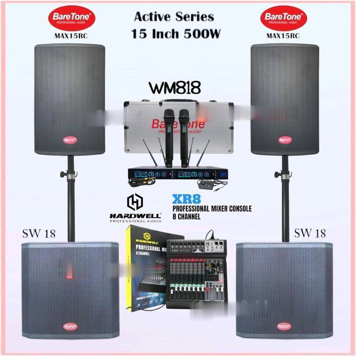 Jual Paket Sound System Speaker Aktif BareTone MAX15RC / Subwoofer 18 Inch BareTone SW18 / Mixer ...