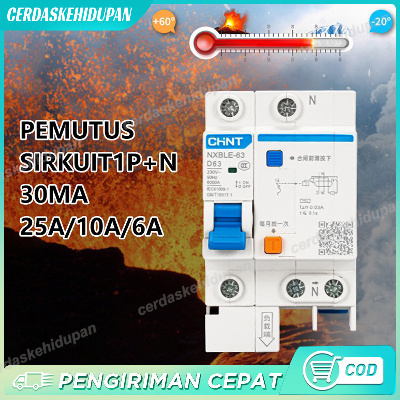 Jual Chint RCBO + MCB NXBLE-63 1P+N 2P 3P+N 6A 10A 16A 20A 25A 32A 40A 50A 63A 6kA 30MA | Shopee ...