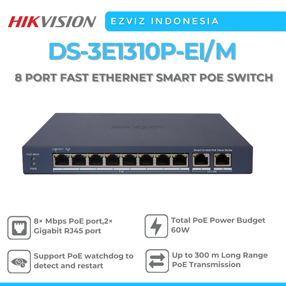 Jual HIKVISION DS-3E1310P-EI/M 8 PORT FAST ETHERNET SMART 2 UPLINK POE SWITCH | Shopee Indonesia