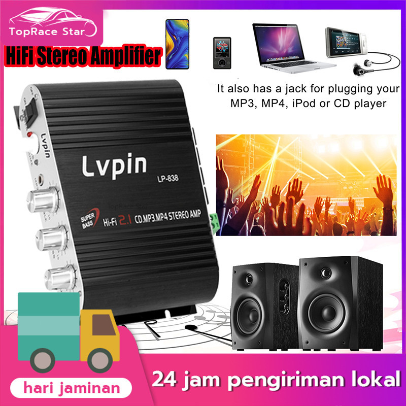 Jual LVPIN Mini HiFi Stereo Amplifier Treble Bass Booster 12V 20W - LP ...