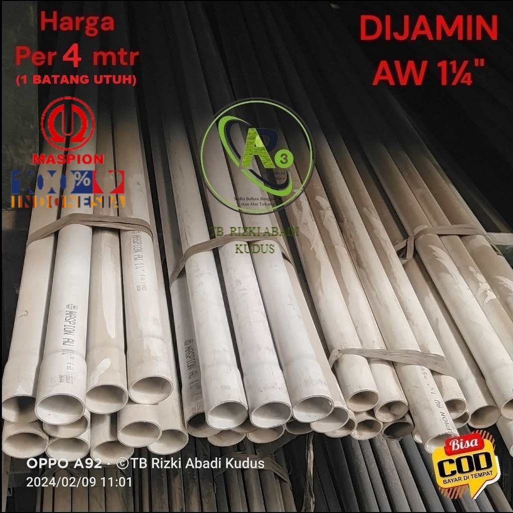 Jual Paralon Pralon Pvc Pipa Air MASPION AW Putih 1 1/4" inch (42mm ...