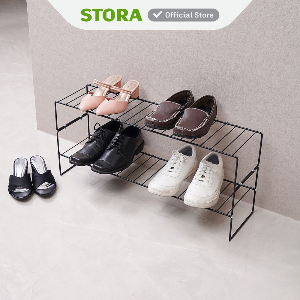 Jual Stora Rak Sepatu Twin 2 Tingkat - Hitam Shoe Rack Organizer Sandal ...