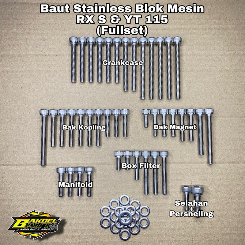 Jual Baut Blok Mesin YAMAHA RXS RX Special & YT 115 Fullset Baut L Stainless Anti Karat 100% ...
