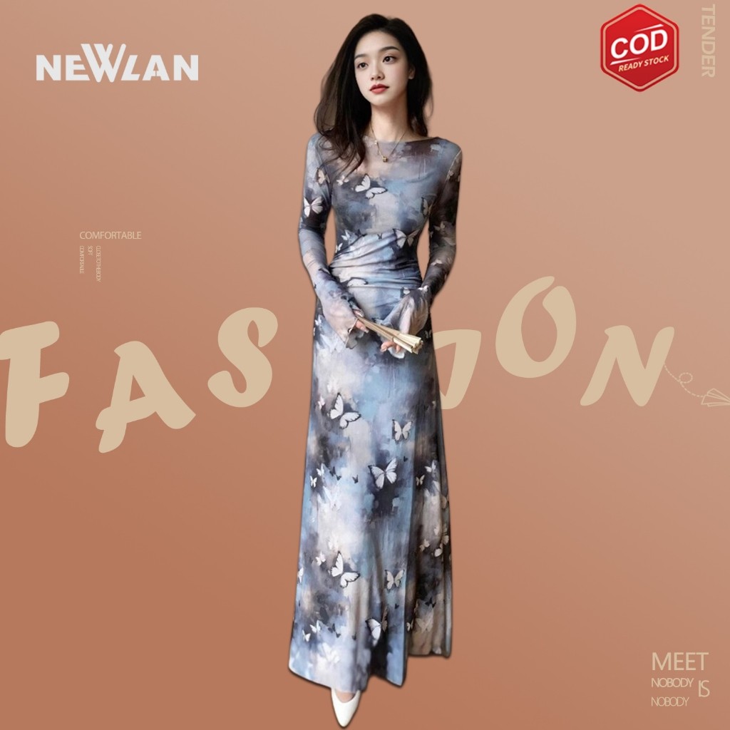 Jual Newlan QZ196 Gaun Mesh Pinggang Ramping Motif Kupu Kupu Gaun Bunga ...